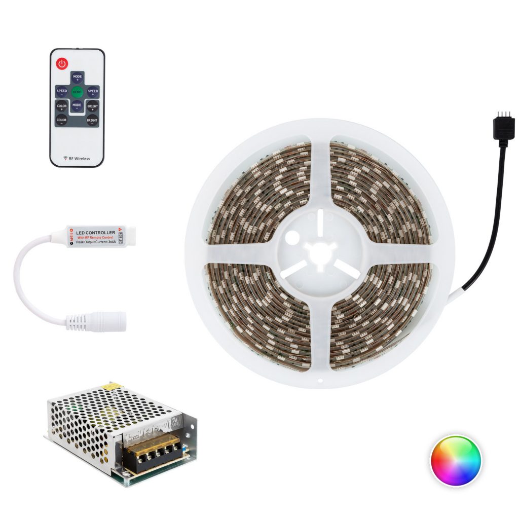 KIT FITA LED RGB 12V DC 60LED/M 5M IP65 C/ FONTE DE ALIMENTAÇÃO E ...